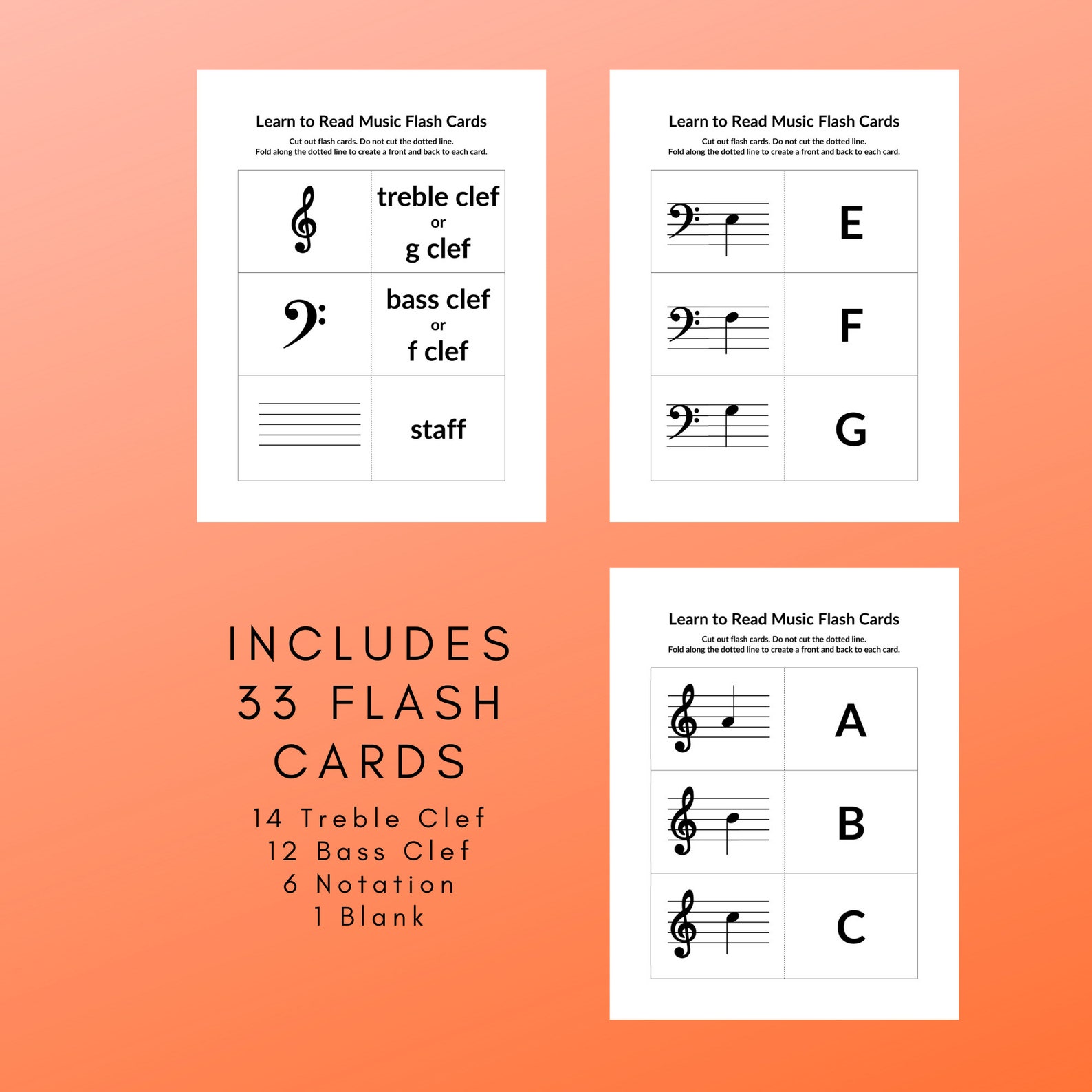 Note Reading Flash Cards Printable Flash Cards to Learn to Read Music ...