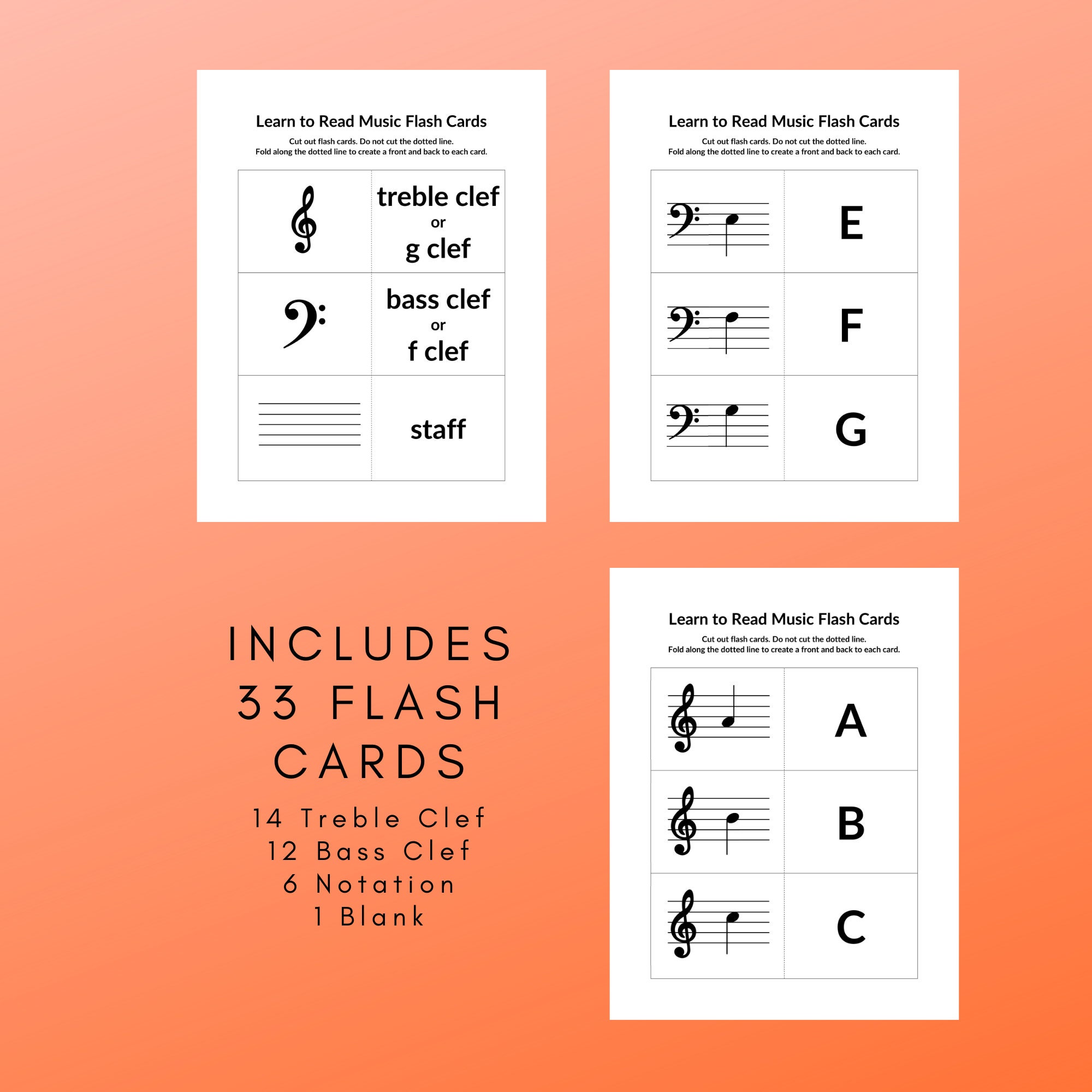 Note Reading Flash Cards Printable Flash Cards to Learn to - Etsy Canada