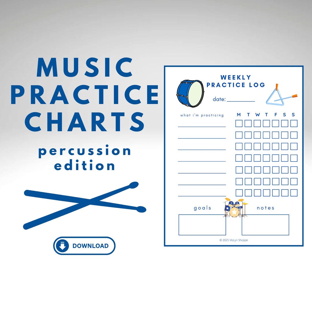 Percussion Weekly Practice Log | Printable Drums Music Practice Sheet ...