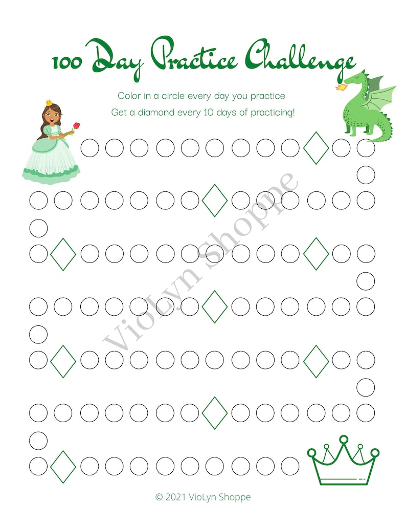 Printable Music Practice Challenge | 100 Days of Practice Princess ...