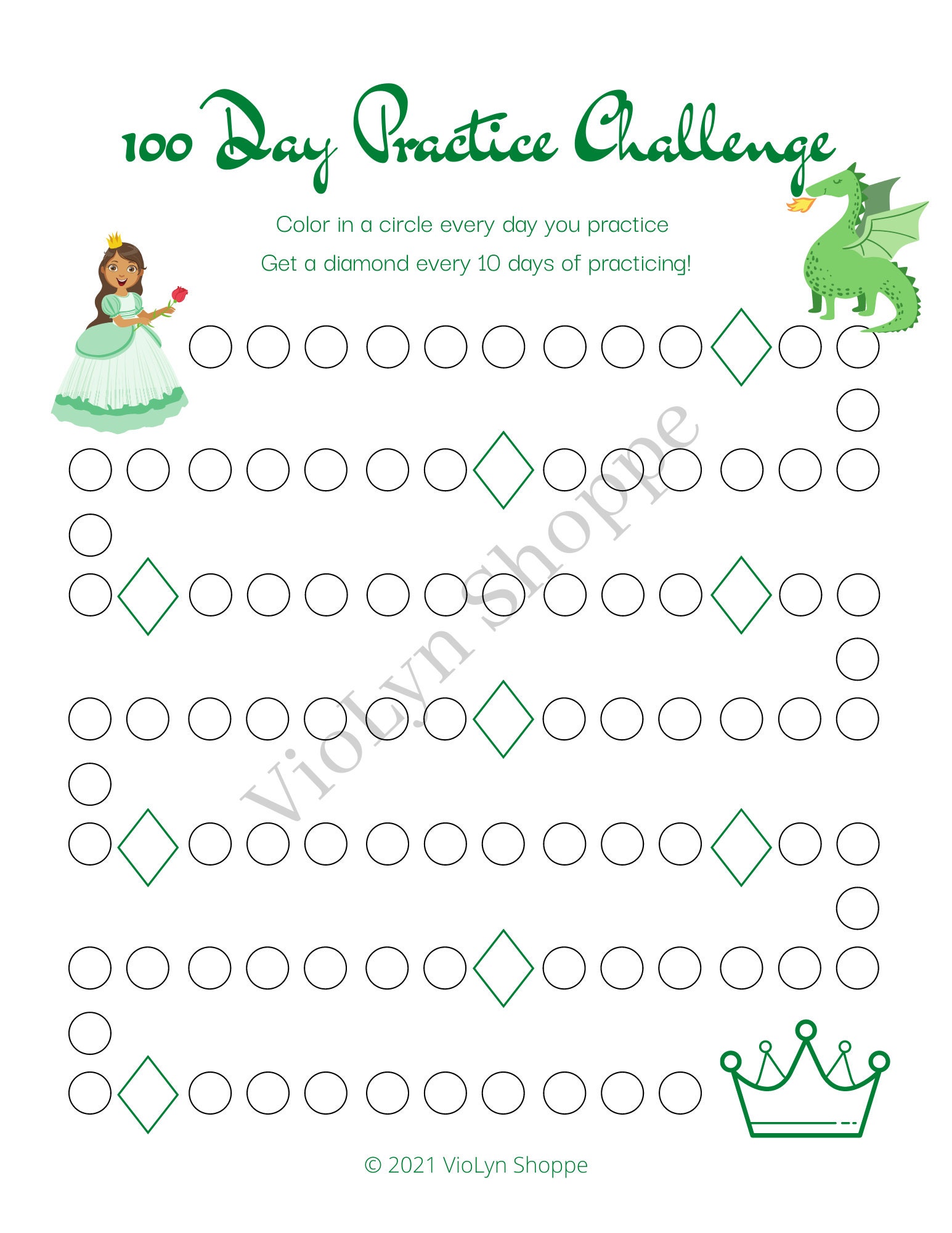 Printable Music Practice Challenge | 100 Days of Practice Princess ...