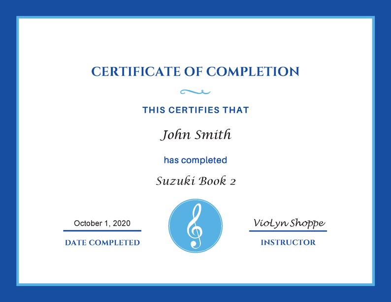 Music Certificate of Completion Fillable for Music Accomplishments ...