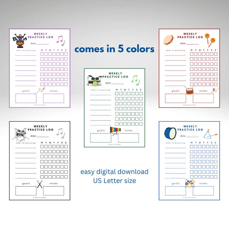 Percussion Weekly Practice Log | Printable Drums Music Practice Sheet ...