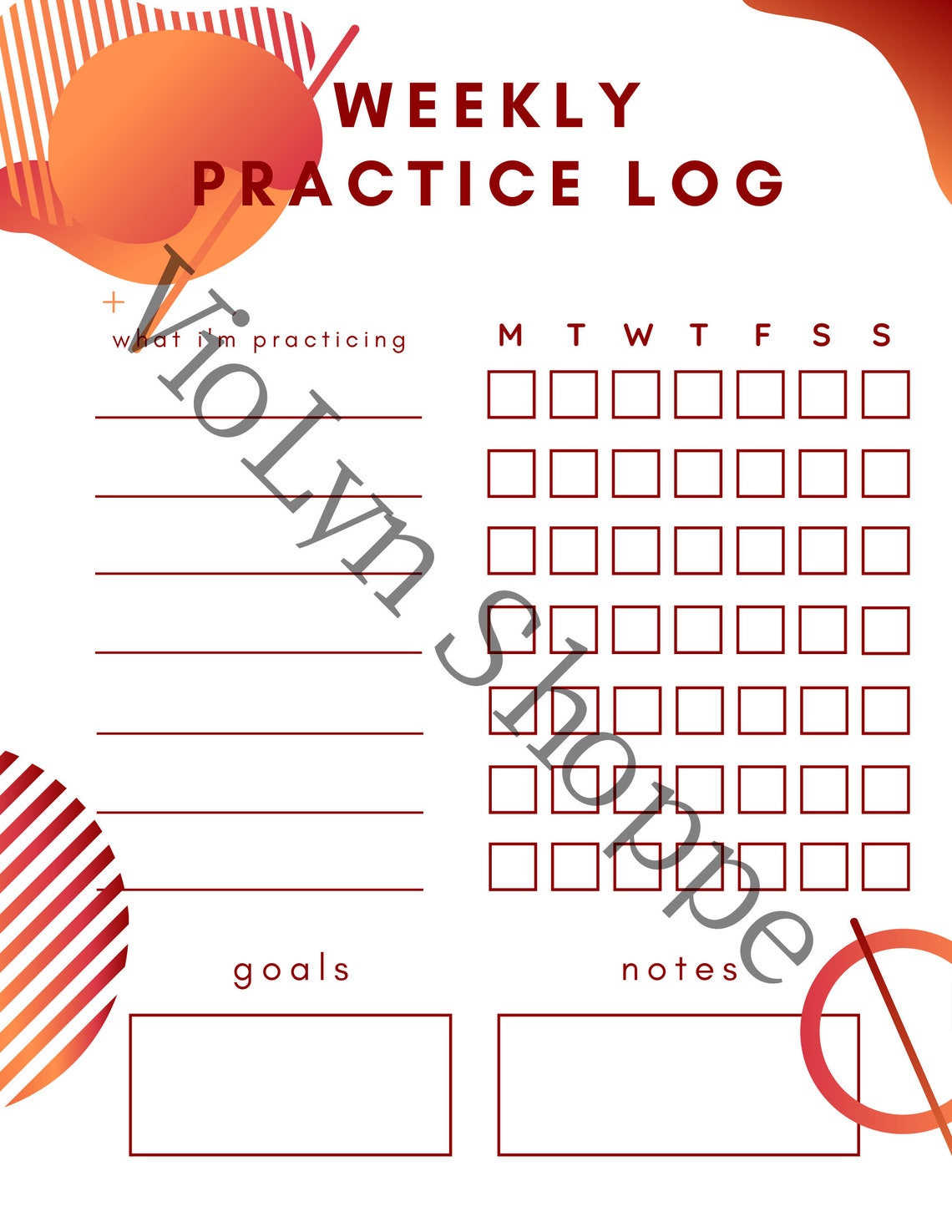 Weekly Practice Log | Printable Music Practice Sheet | Music Teacher ...