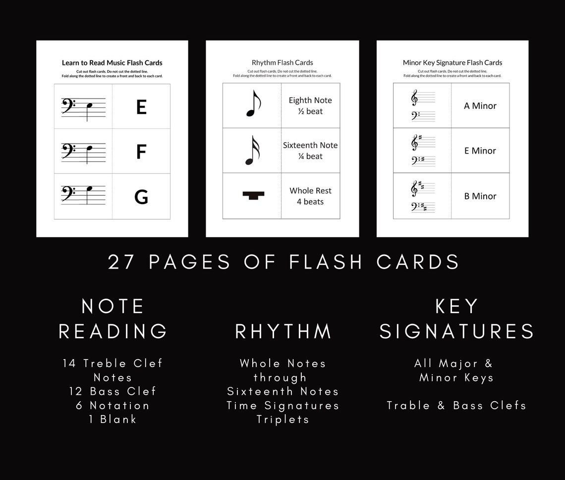 Music Flash Cards Bundle | Note Reading, Rhythm, Key Signature Flash ...