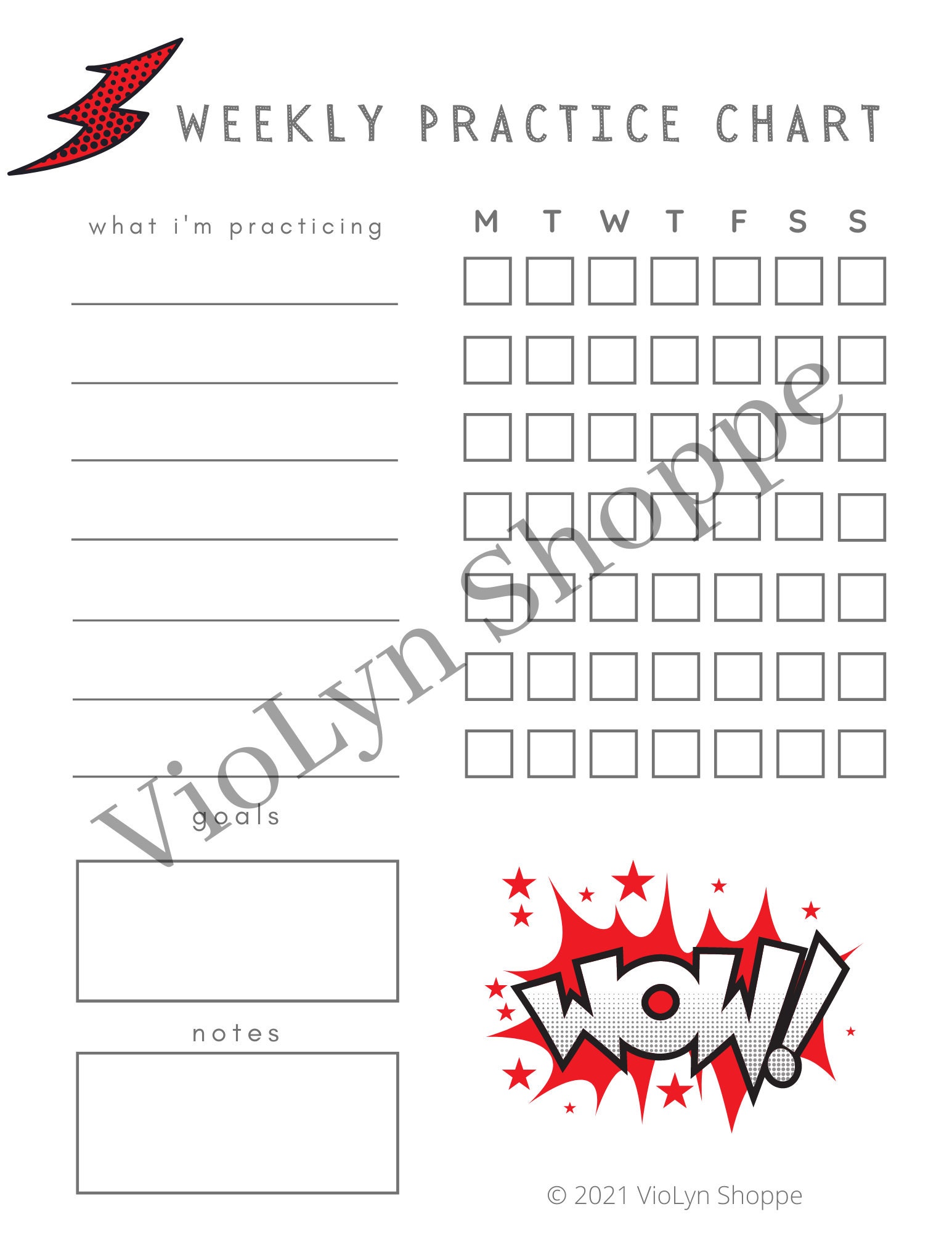 Weekly Practice Log, Comic Book Themed Printable Music Practice Sheet ...
