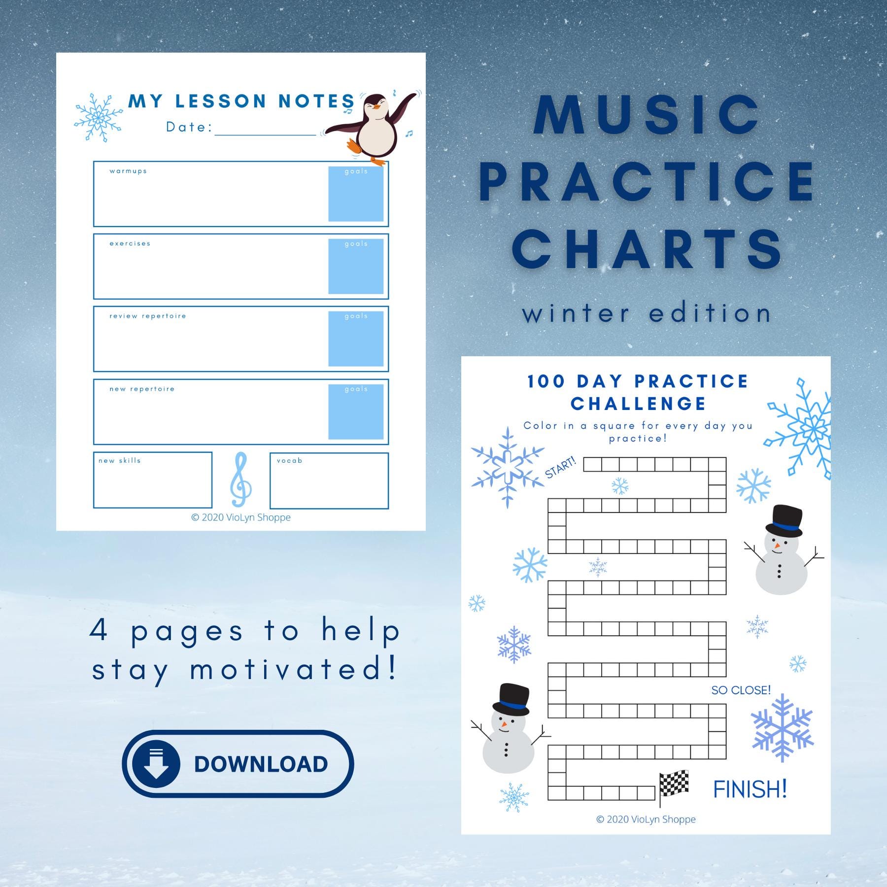 Music Practice Charts | Winter Edition - Etsy