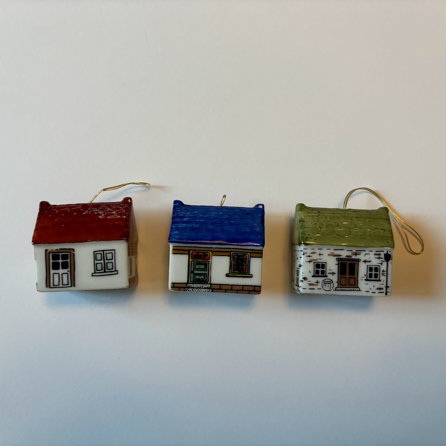 JK Pottery Miniature 70s Store Houses Figurines — Set of 3 Vintage Macy ...
