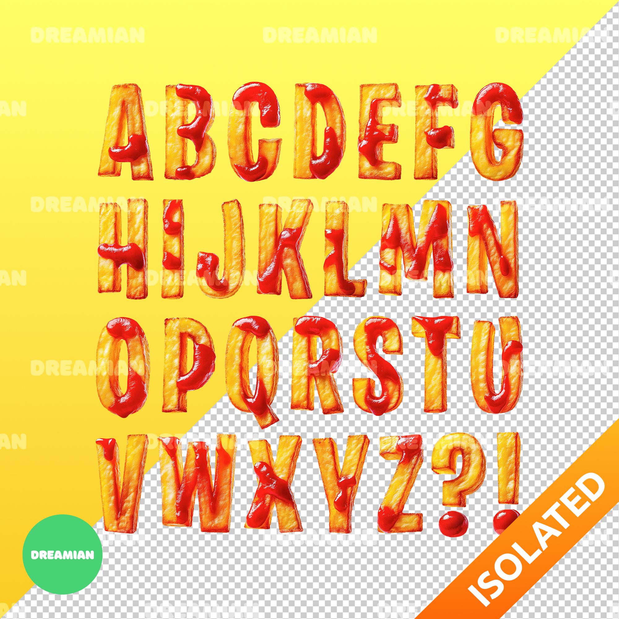 French Fries Alphabet PNG: 3D Food Letters Clipart (digital Download ...