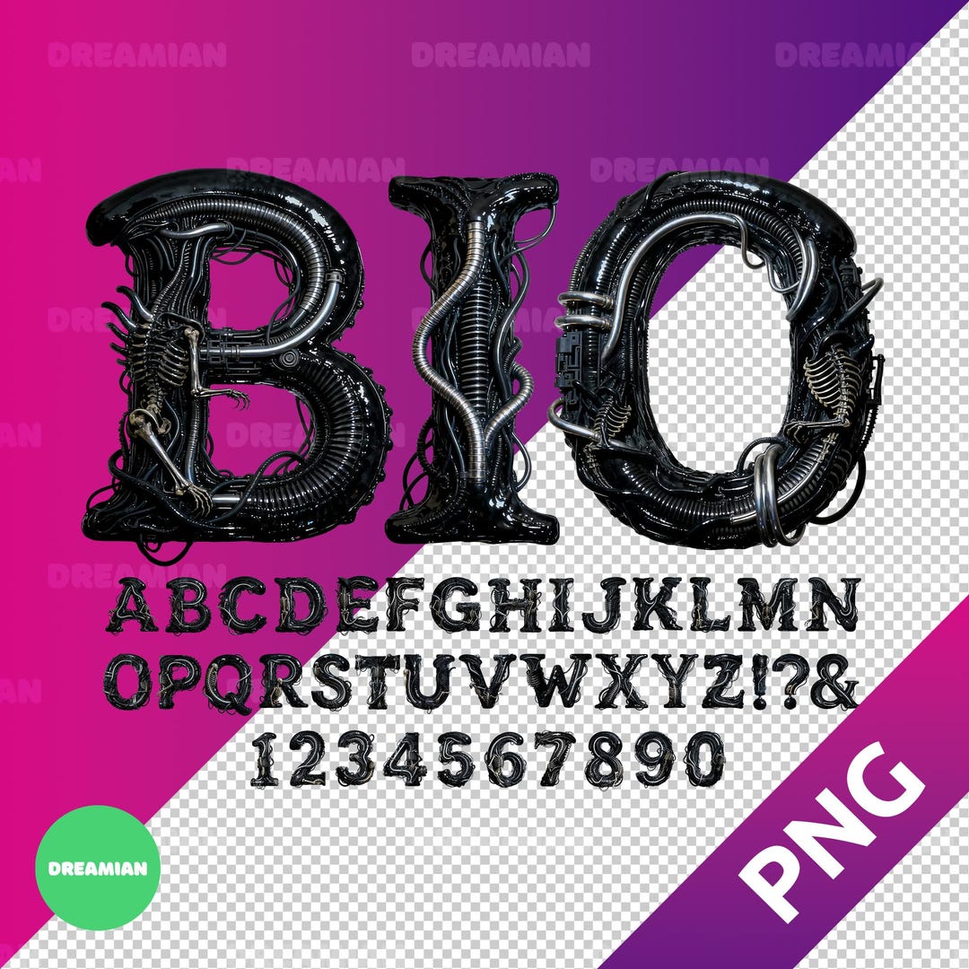 Biomechanical Alphabet PNG Set, 3D Sci-fi Horror Letters, Creature ...