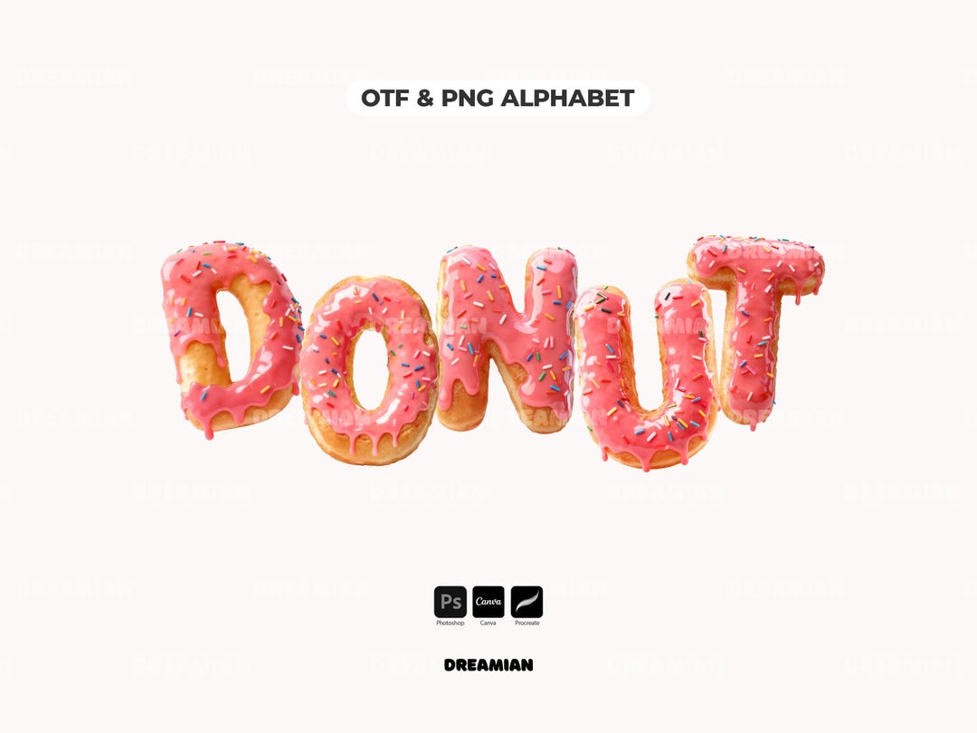 3D Donut Alphabet PNG & OTF • Pink Glazed Candy Letters • Birthday ...