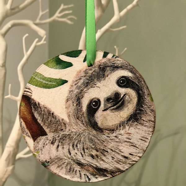 Sloth Wood Slice Ornament - Etsy