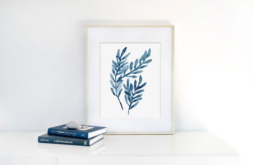 Blue Seaweed Ink Painting | Modern Plant Painting | Wall Art | Plant ...