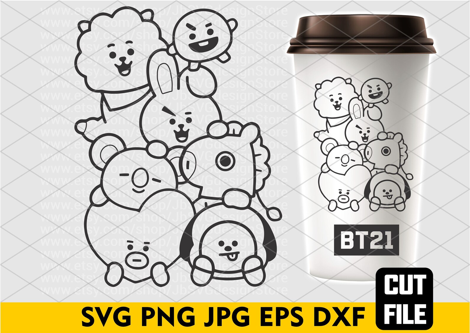 BT21 SVG Outline Cut file Cooky Tata Chimmy Mang Shooky | Etsy