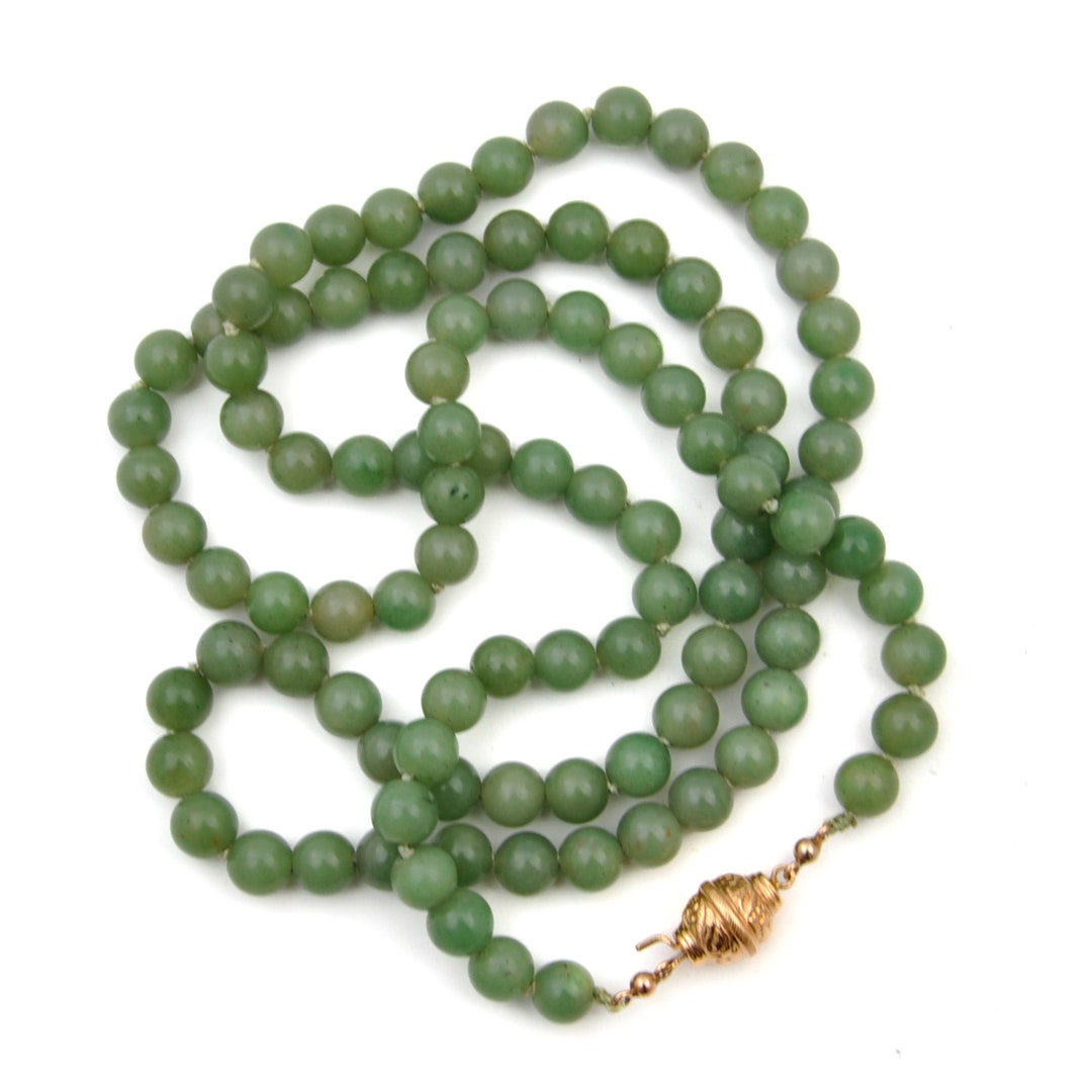 Vintage 14K Gold Jadeite Jade Long Single-strand Beaded Necklace - Etsy