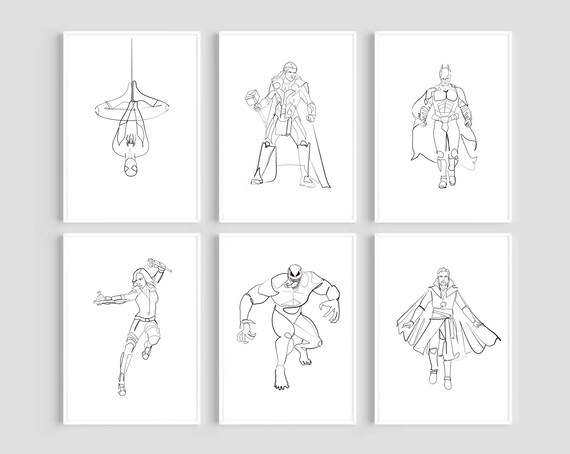 Superhero Movie Prints Minimal Line Art Posters Boys Wall Art - Etsy
