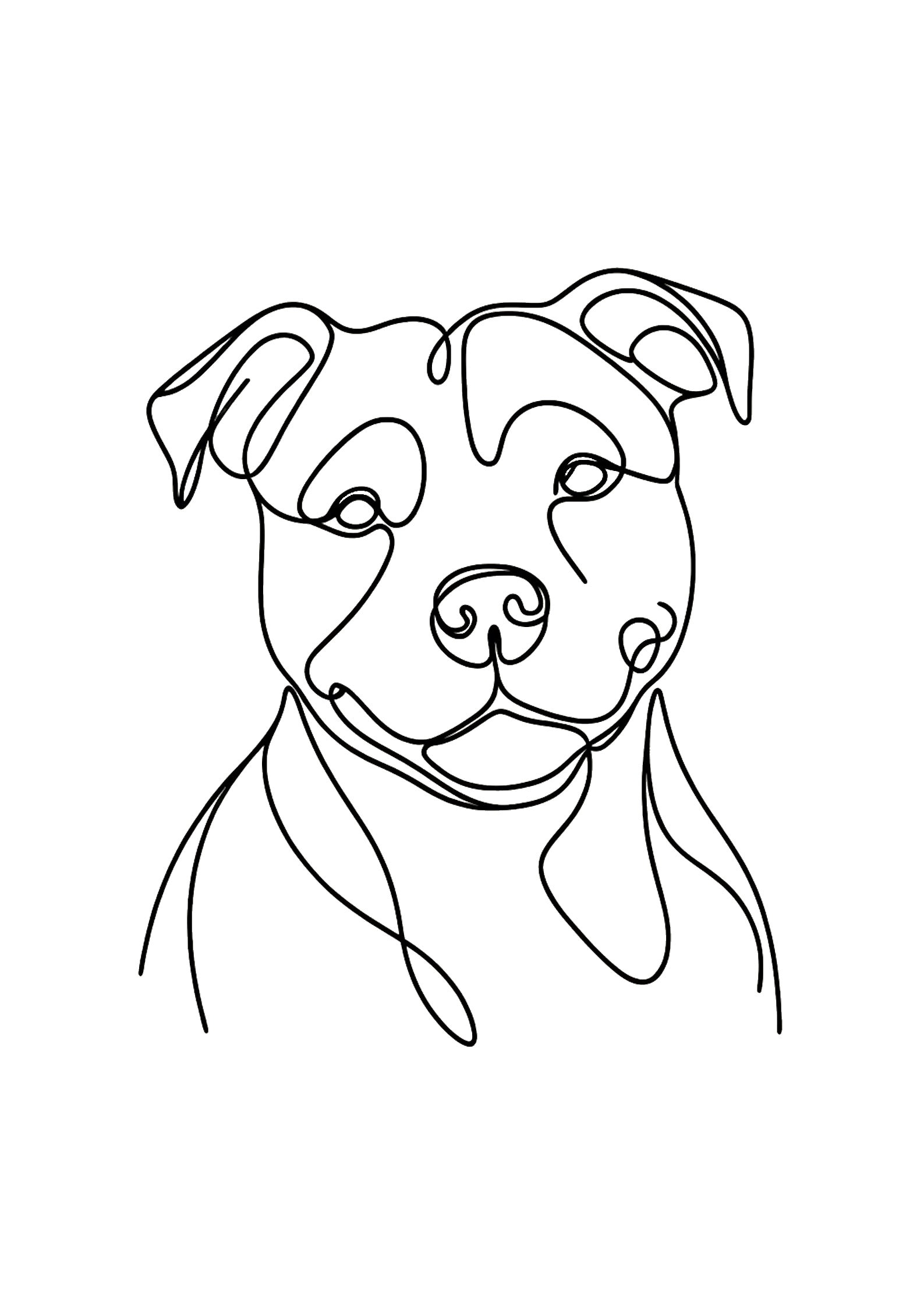 Staffordshire Bull Terrier Dog Poster Minimal Continuous Line Art Wall ...