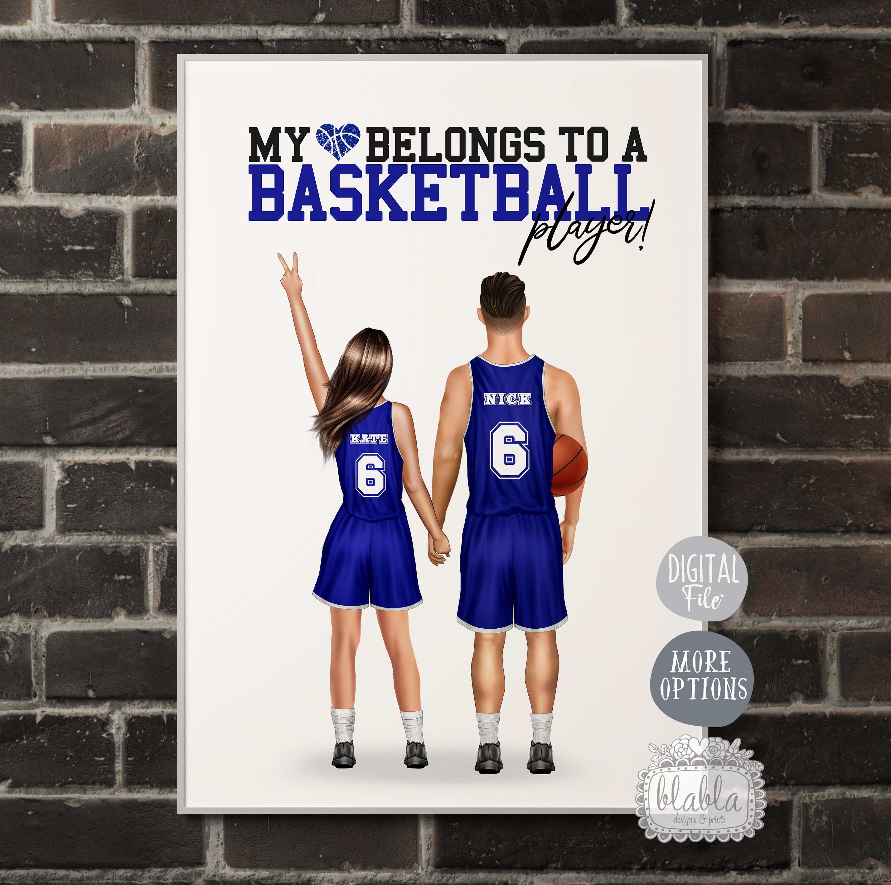 Personalised Couple Print, Basketball Couple, Basketball Poster ...