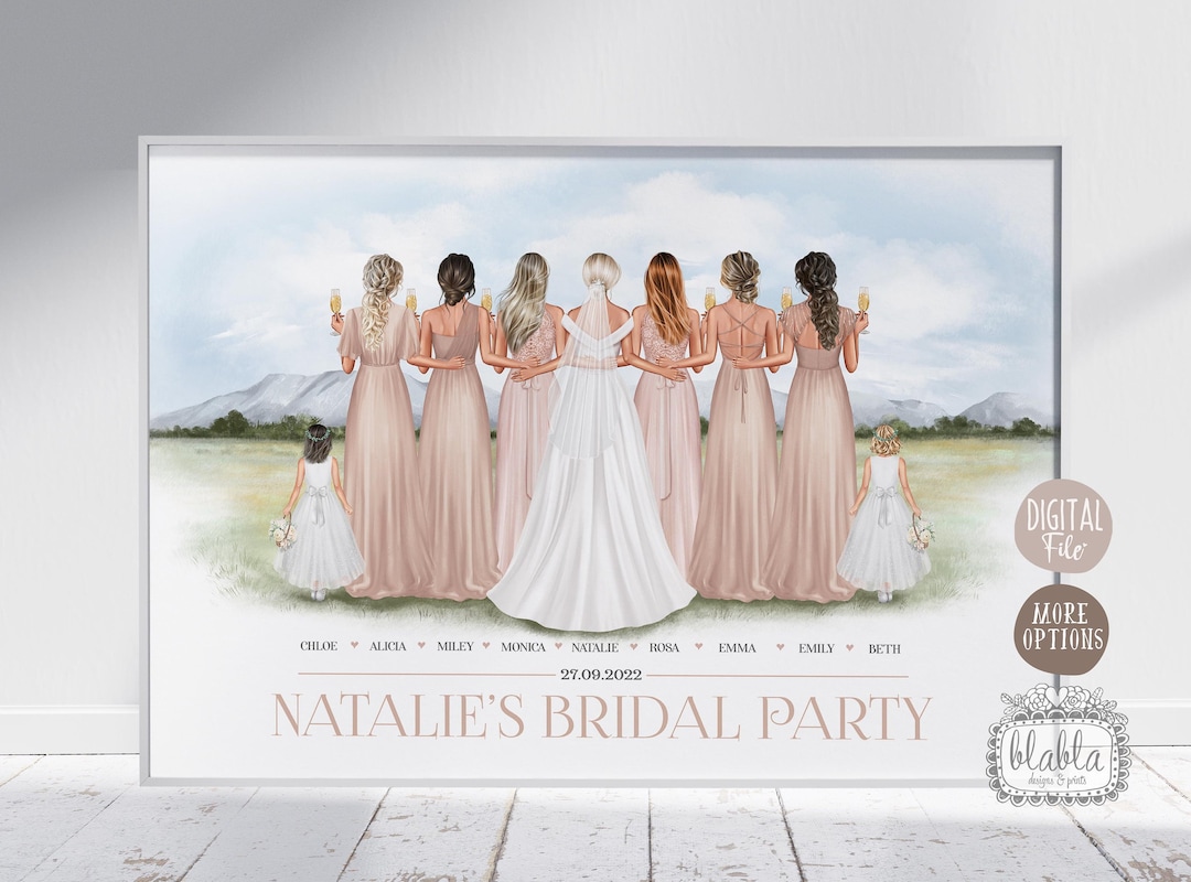 Personalised Gift for Bride, Wedding Gift, Bridesmaids and Bride Print ...