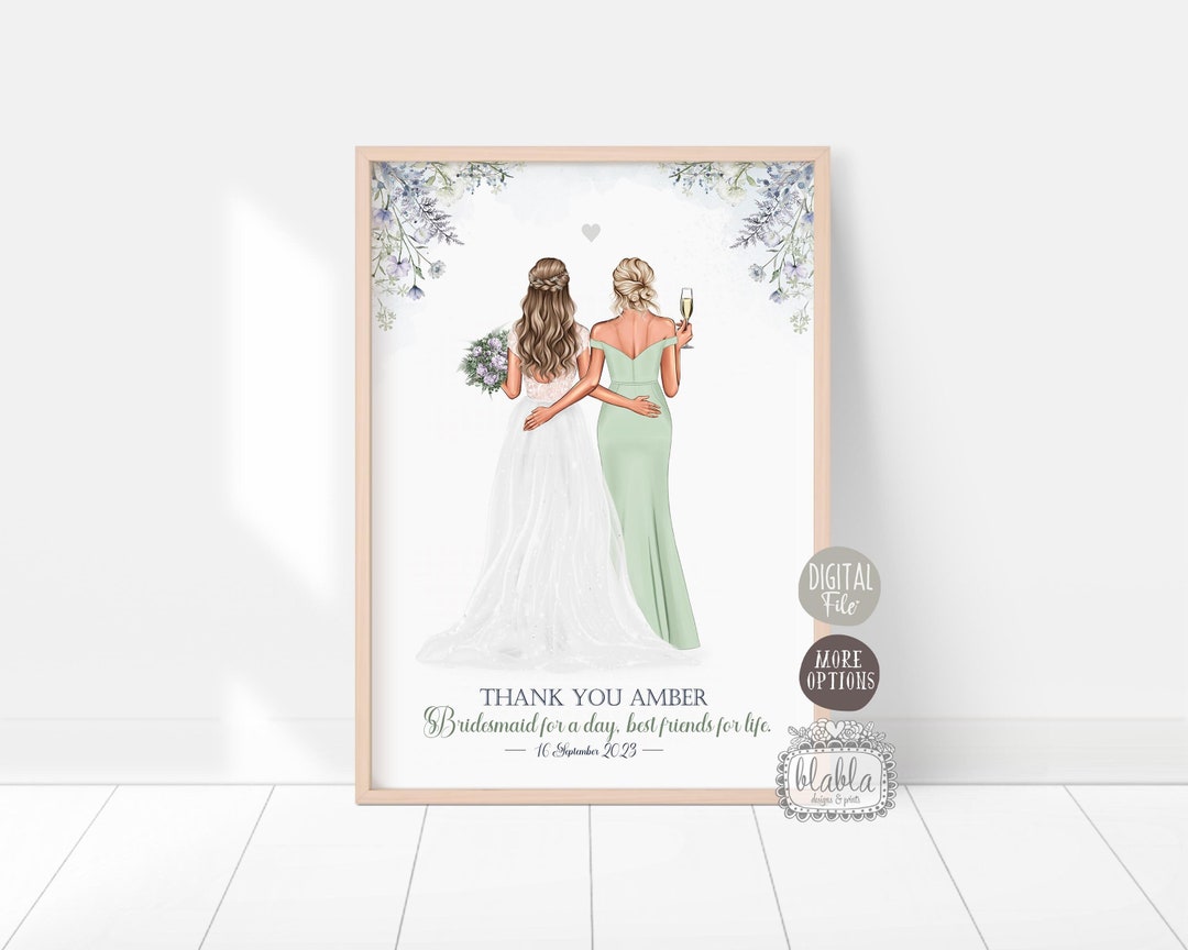 Personalised Gif for Bride, Bridesmaid Print, Custom Wedding Portrait ...