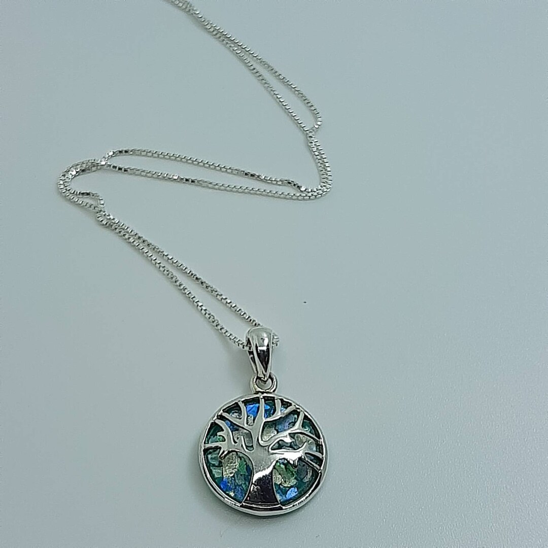 925 Silver Tree of Life- Israel Roman Glass Necklace- Silver Tree of ...