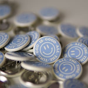 Two** God is Good Button Pins, Pinback Buttons, Vintage Button Pins for ...