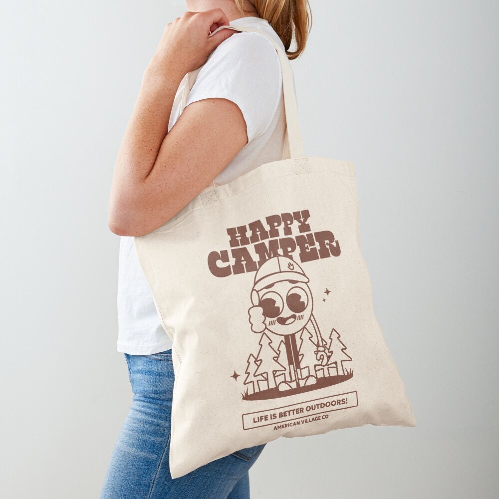 Happy Camper Canvas Tote Bag, Retro Farmers Market Canvas Tote Bag ...
