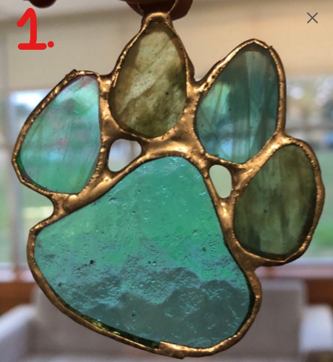 Small Multi Color - Paw Print Stained Glass - Etsy