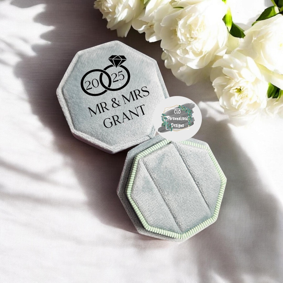 Personalised Sage Green Velvet Double Ring Box, Wedding Ring Holder - Etsy
