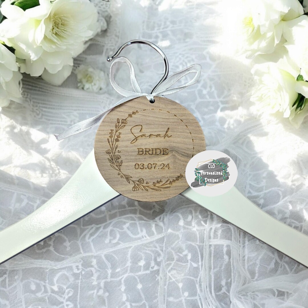 Personalised Walnut Wedding Hanger Tag, Engraved Bridal Party Gift - Etsy