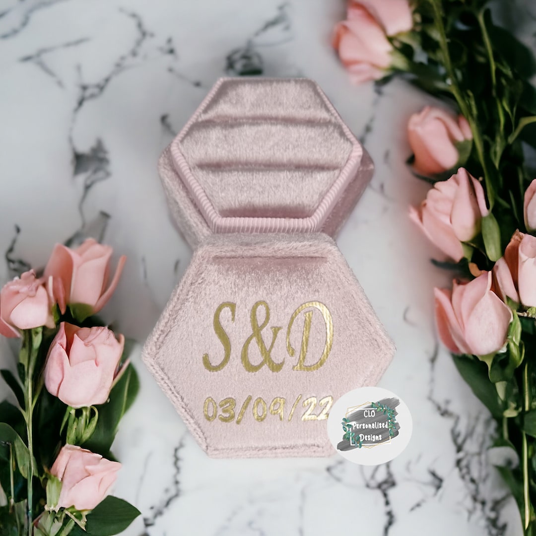 Personalised Velvet Ring Box, Blush Pink Hexagon, Double Ring - Etsy