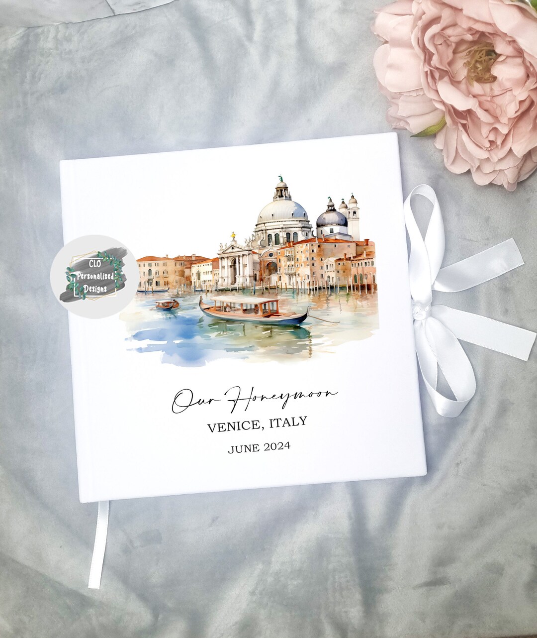 Personalised Venice Honeymoon Scrapbook, White Velvet Guest Book - Etsy