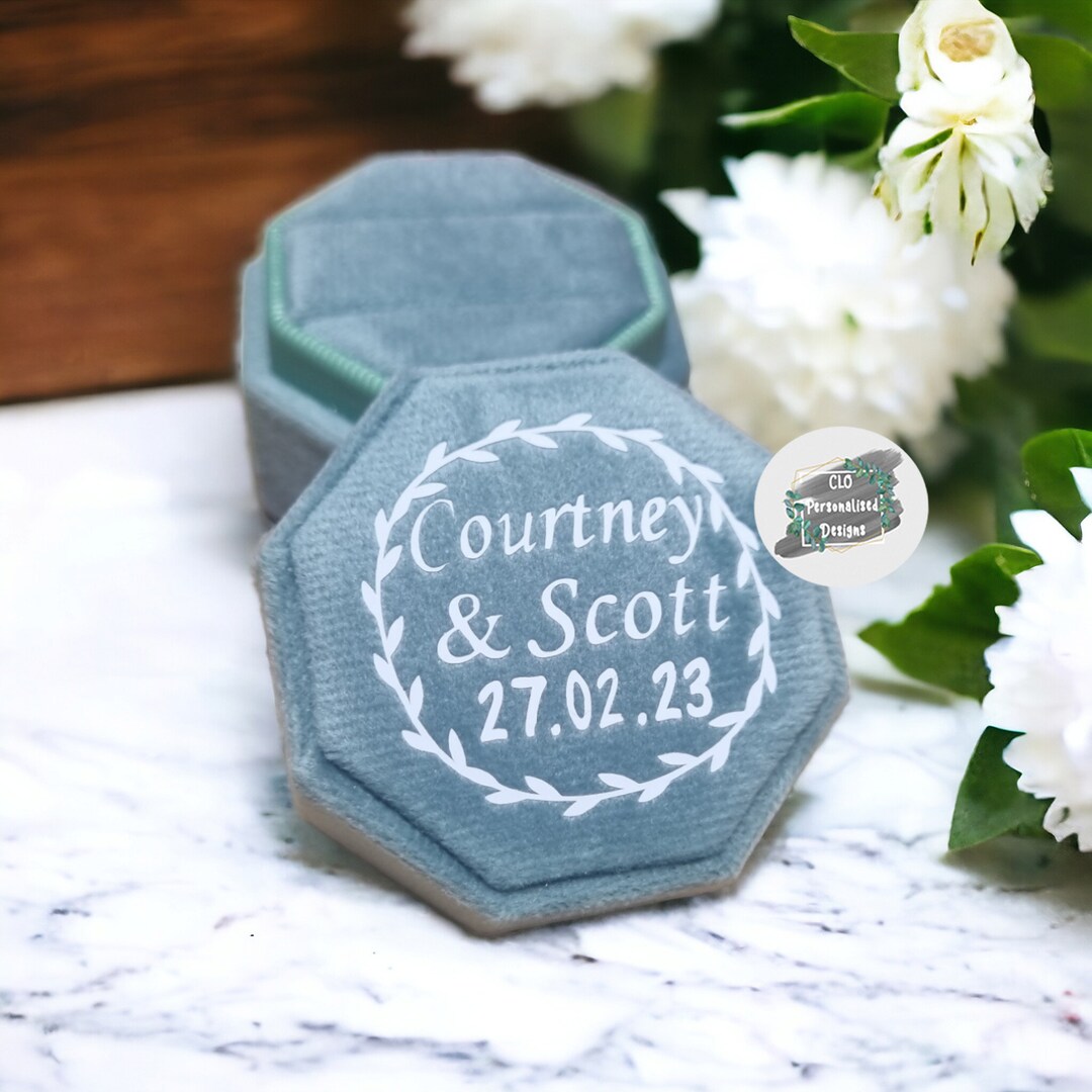 Personalised Sage Green Velvet Double Ring Box, Wedding Ceremony - Etsy