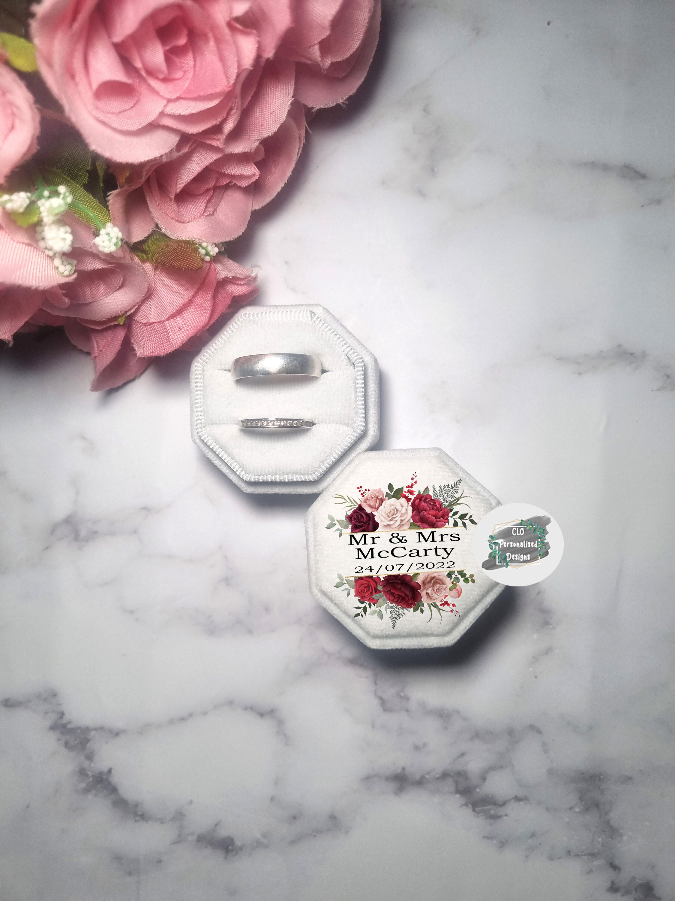 Personalised Wedding Ring Box, Red Burgundy Wedding Theme, Wedding ...