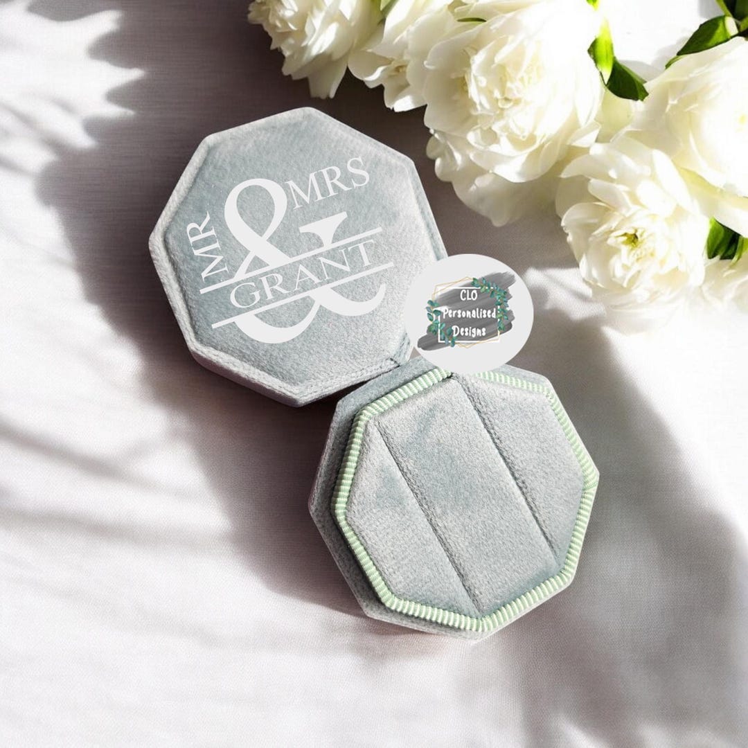 Personalised Wedding Ring Box, Velvet Sage Green Ring Box, Double Ring ...