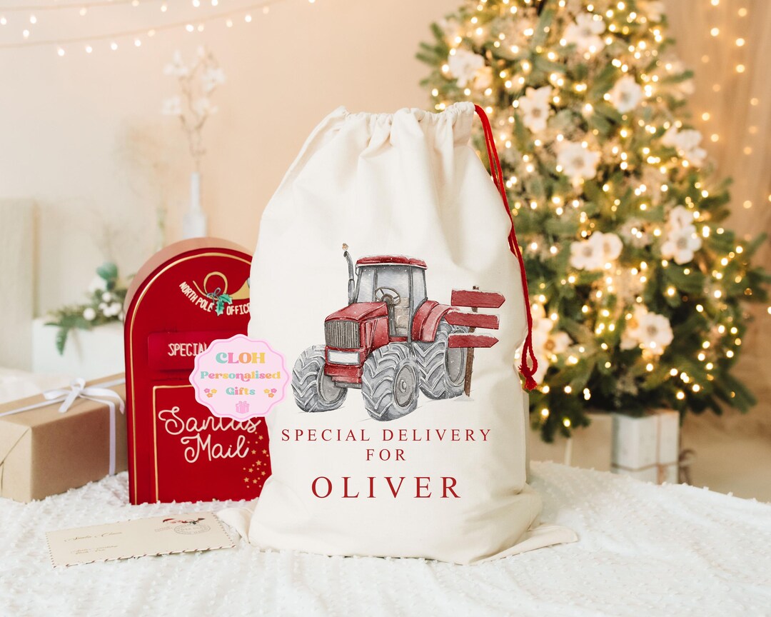 Personalised Christmas Tractor Sack, Large Christmas Santa Sack, Kids ...