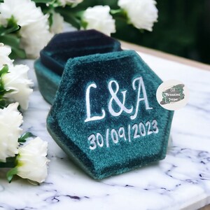 Personalised Emerald Green Velvet Ring Box, Double Ring, Wedding ...