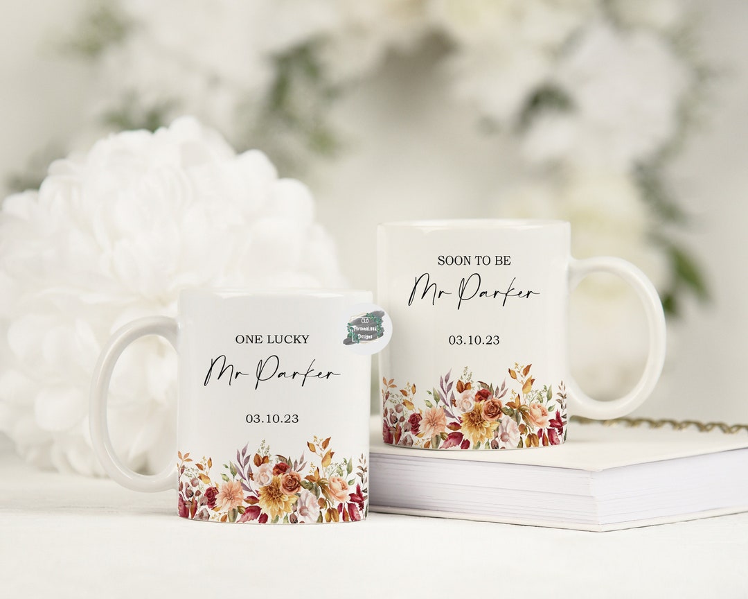 Personalized Engagement Mugs, Autumnal Floral, Wedding Gift - Etsy