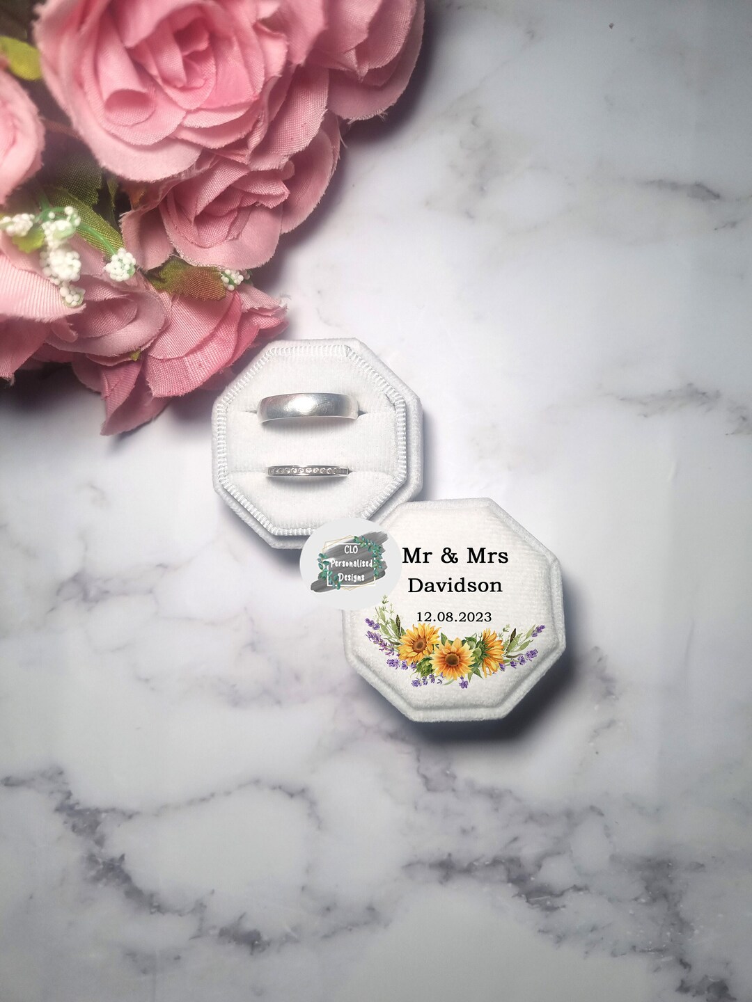 Personalised Wedding Ring Box, Sunflower & Lavender Wedding Theme ...