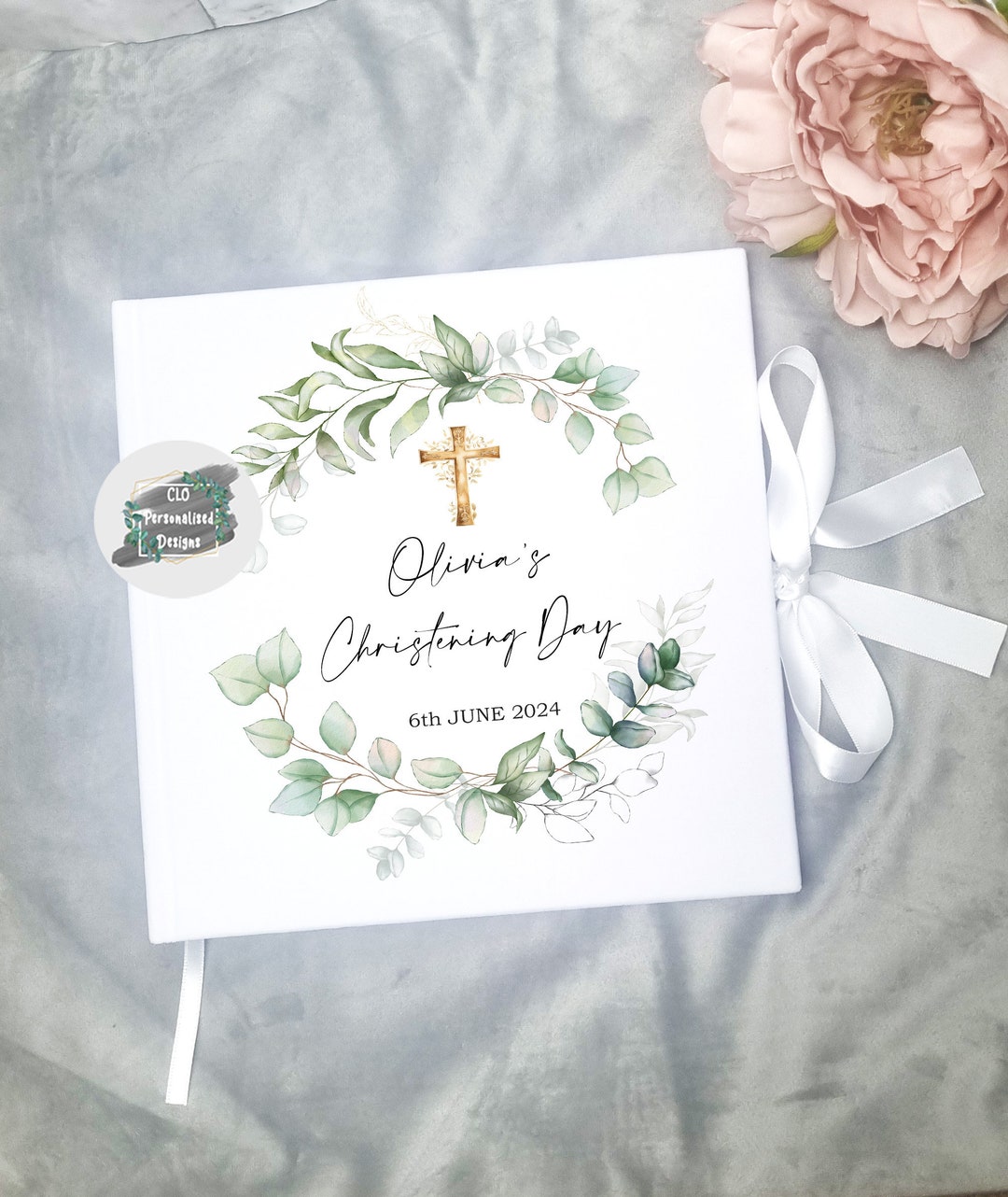 Personalised Christening Guest Book, Eucalyptus Christening Day ...