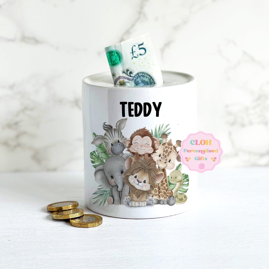 Personalised Safari Animals Money Box, New Baby Gift - Etsy