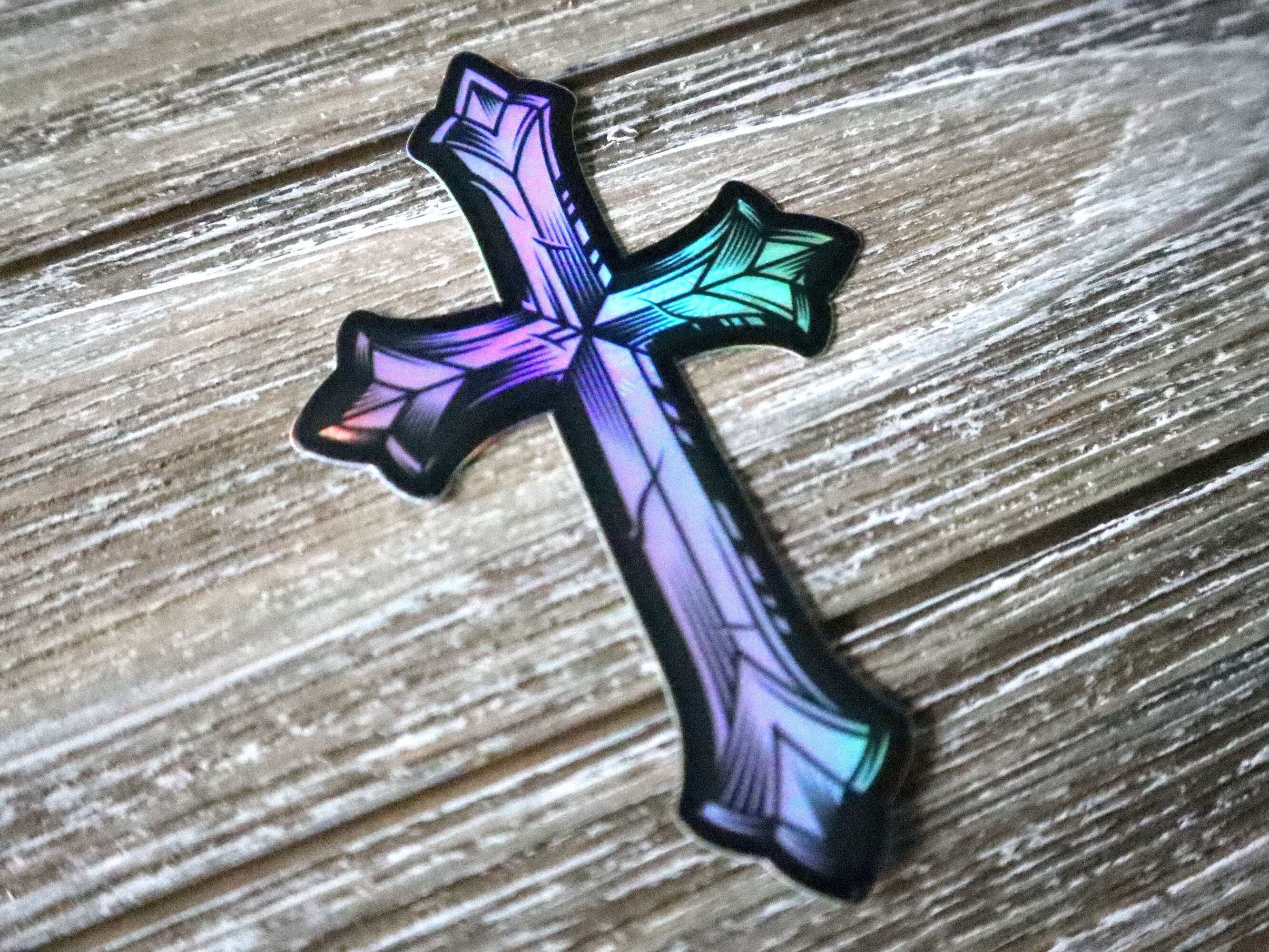 Holographic Cross Sticker: Weather Resistant Vinyl, Christian Faith - Etsy