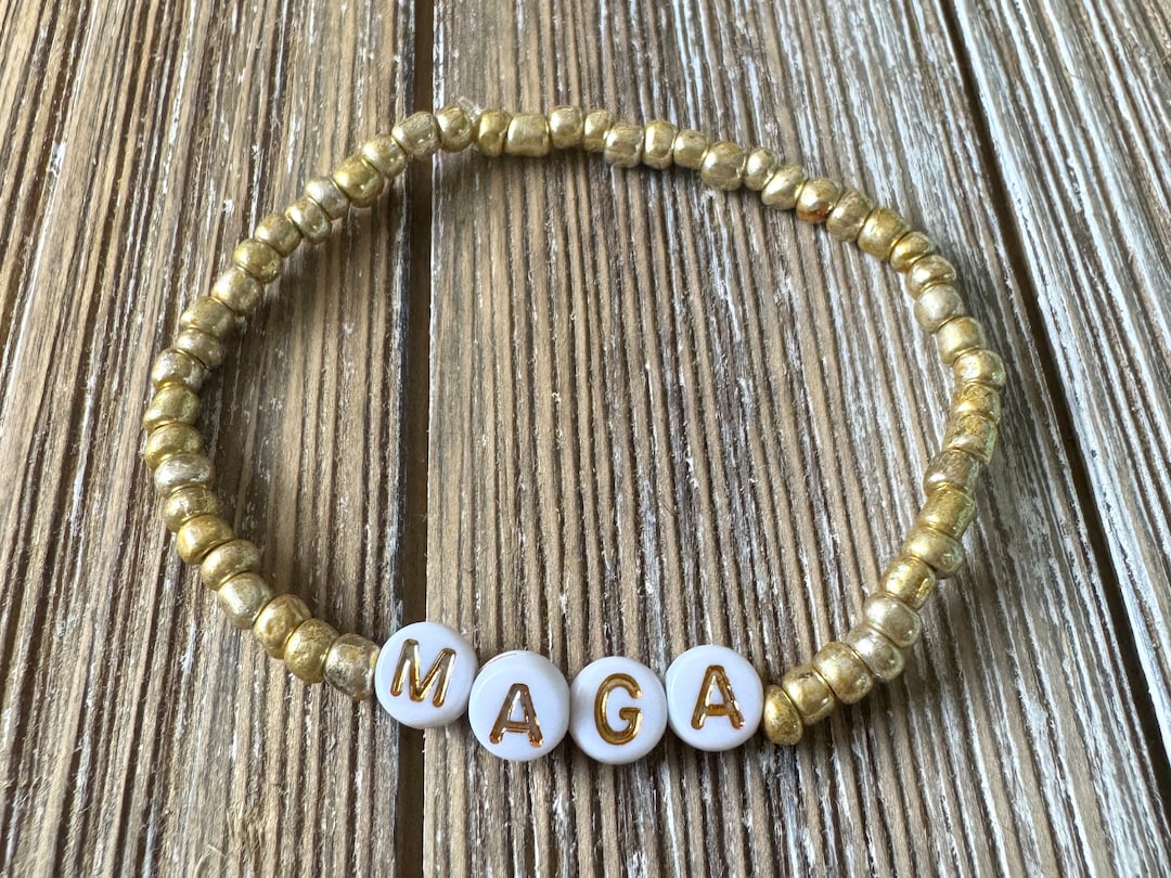 MAGA Bracelet, Beaded MAGA Stretch Bracelet, Gold Tone Seed Beads ...