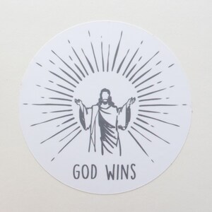God Wins Button God Wins Sticker Jesus Button Jesus Sticker Christian ...