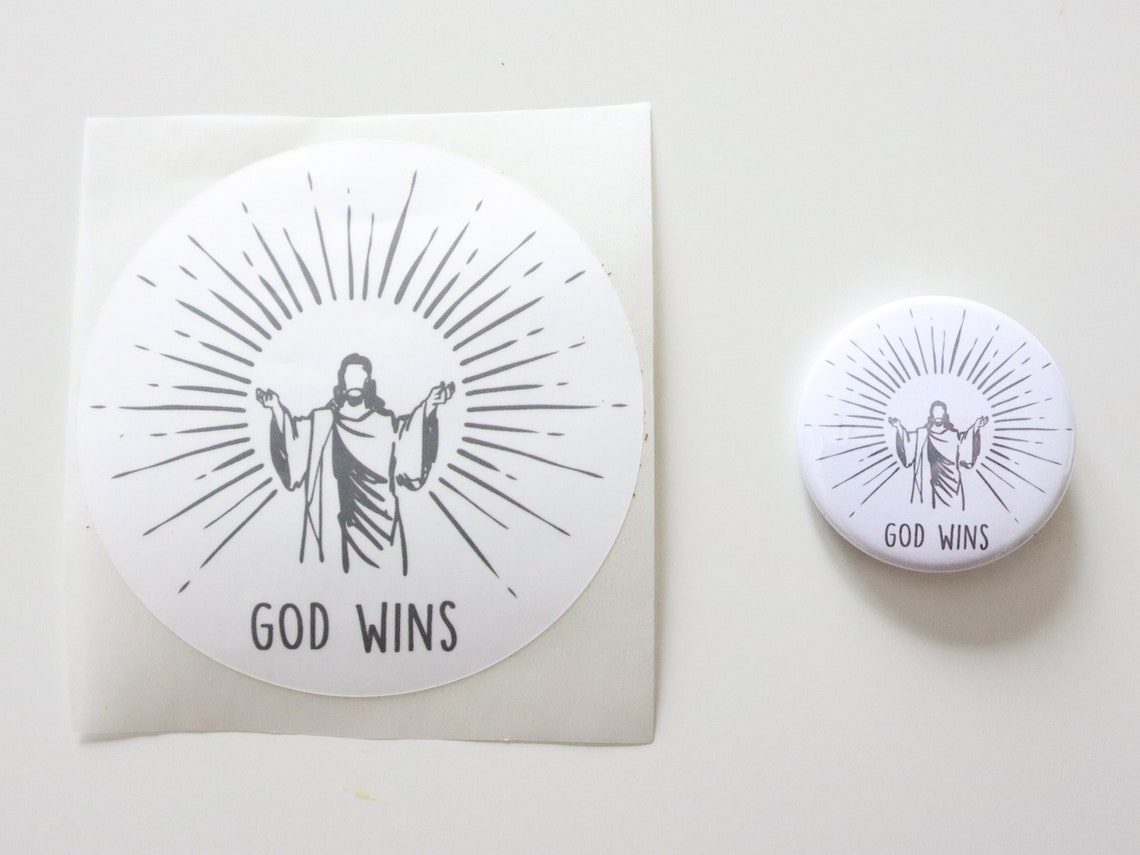 God Wins Button God Wins Sticker Jesus Button Jesus Sticker Christian ...