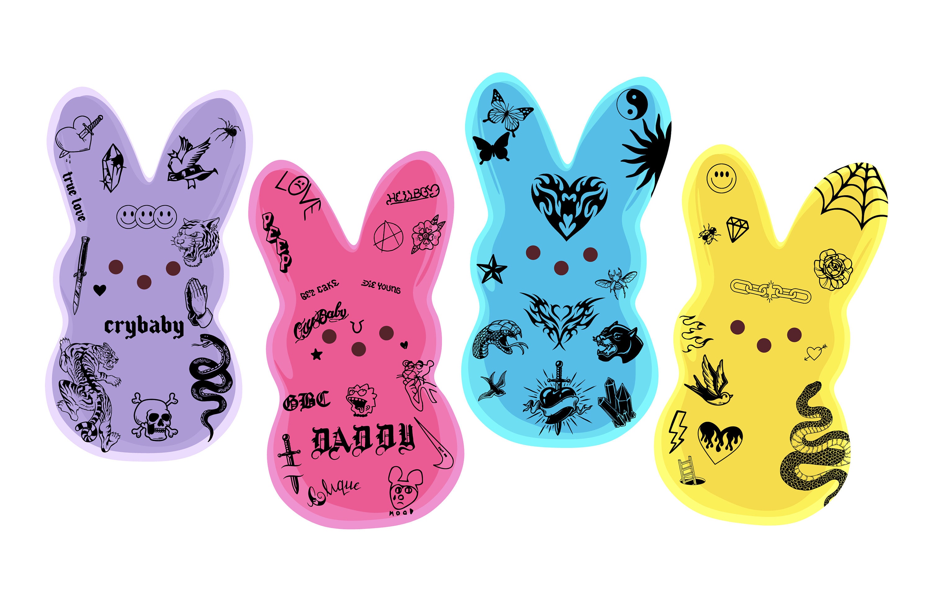 Tattooed Peeps Clipart: Goth Easter Bunny (digital File) - Etsy