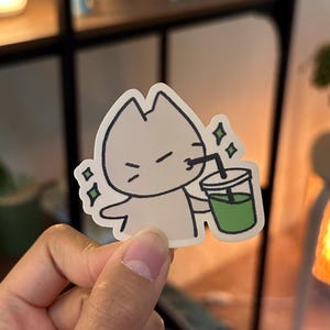 Sparkle Ice Matcha Cat Sticker, Cozy Cat Stationery, Iced Matcha Green ...