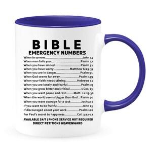 Bible Emergency Numbers Two-toned Coffee Mug, Bible Coffee Mugs, Bible ...