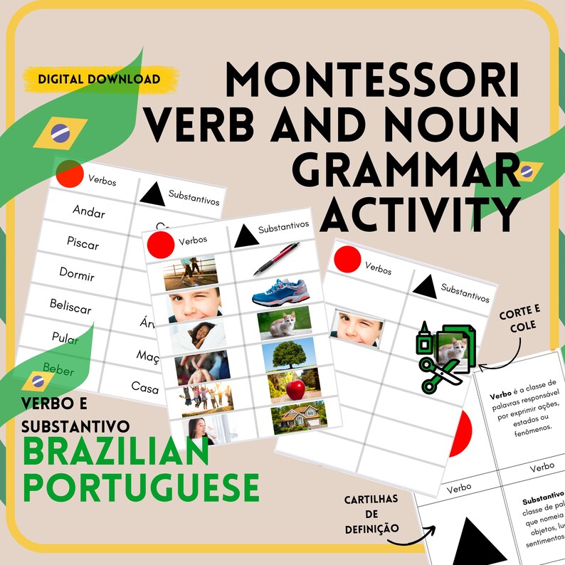Montessori Grammar Symbols in Brazilian Portuguese, Montessori ...