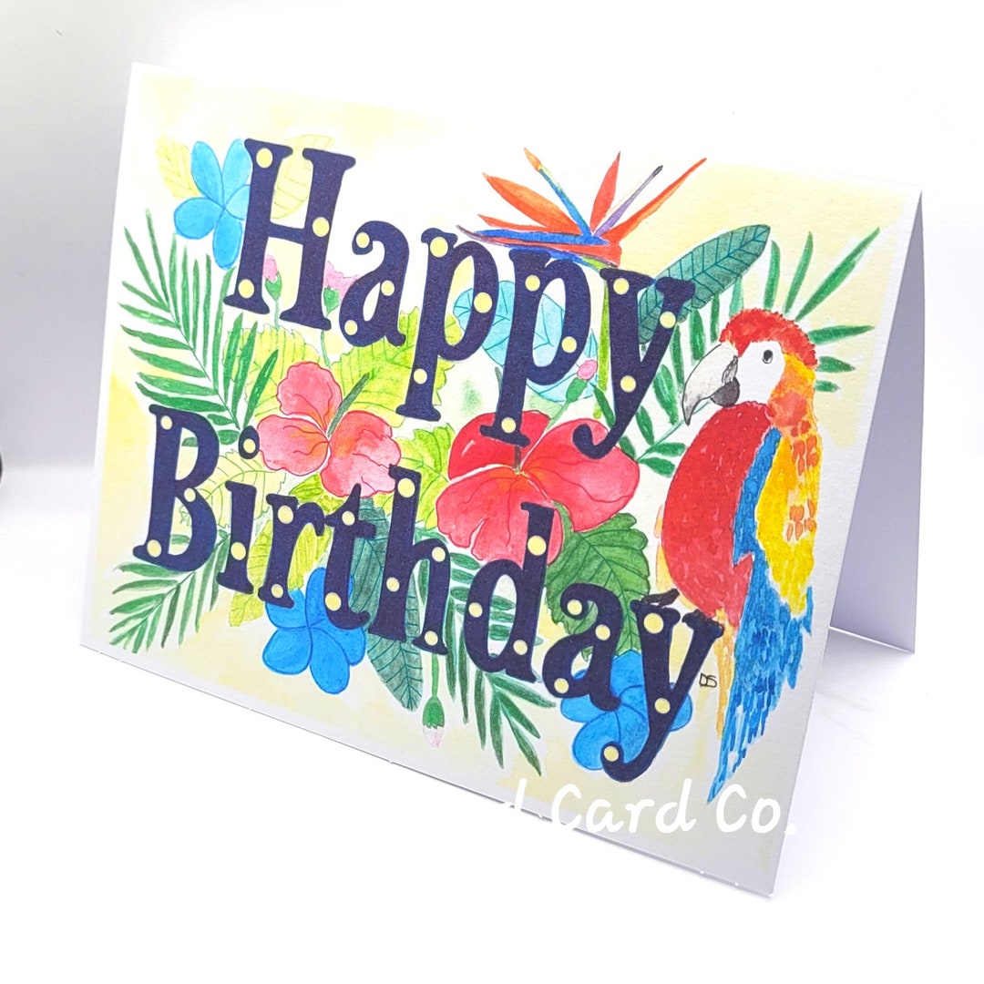 Tropical Themed Happy Birthday Card Set - Etsy